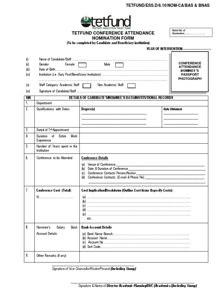 Tetfund Conference Attendance Nomination Form | PDF
