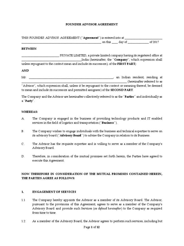 Sample Advisory Agreement | PDF | Indemnity | Breach Of Contract