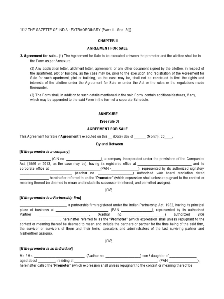 RERA Agreement for Sale Template | PDF | Taxes | Payments