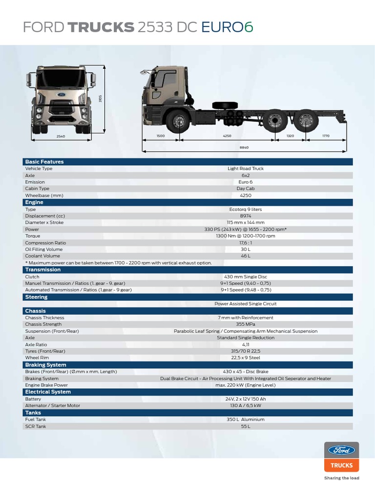 Heavy Duty Day Cab Ford Truck Specification Sheet: 330 PS Ecotorq 9 ...