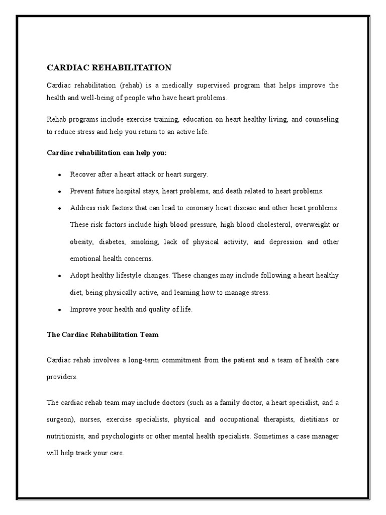 Cardiac Rehab: Exercise & Assessment Guide | PDF | Cardiovascular ...