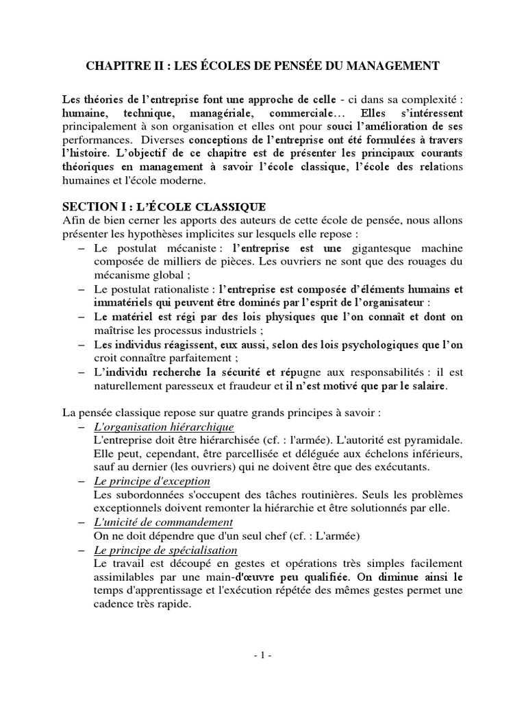 Écoles de pensée en management classique | PDF | Motivation | Motivant