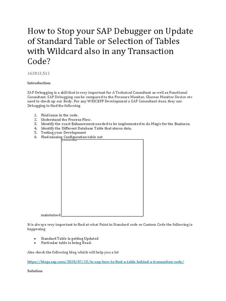 How To Stop Your SAP Debugger On Update of Standard Table or Selection of Tables With Wildcard ...
