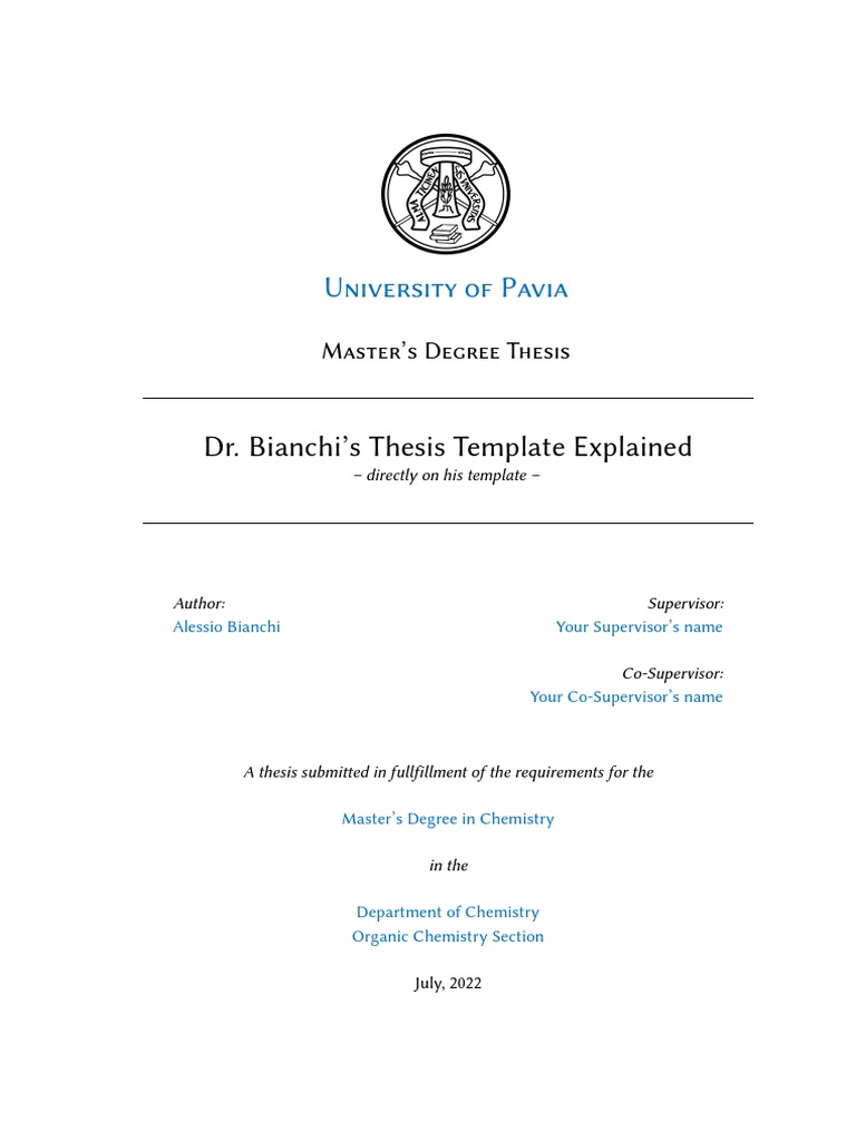 University of Pavia: Dr. Bianchi's Thesis Template Explained | PDF | Te ...