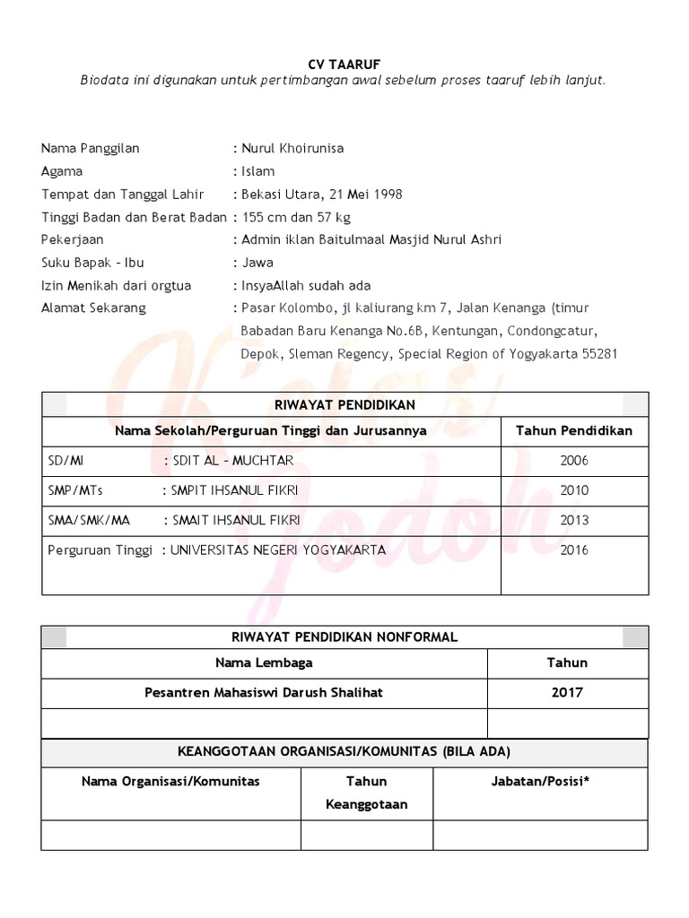 Form CV Taaruf | PDF
