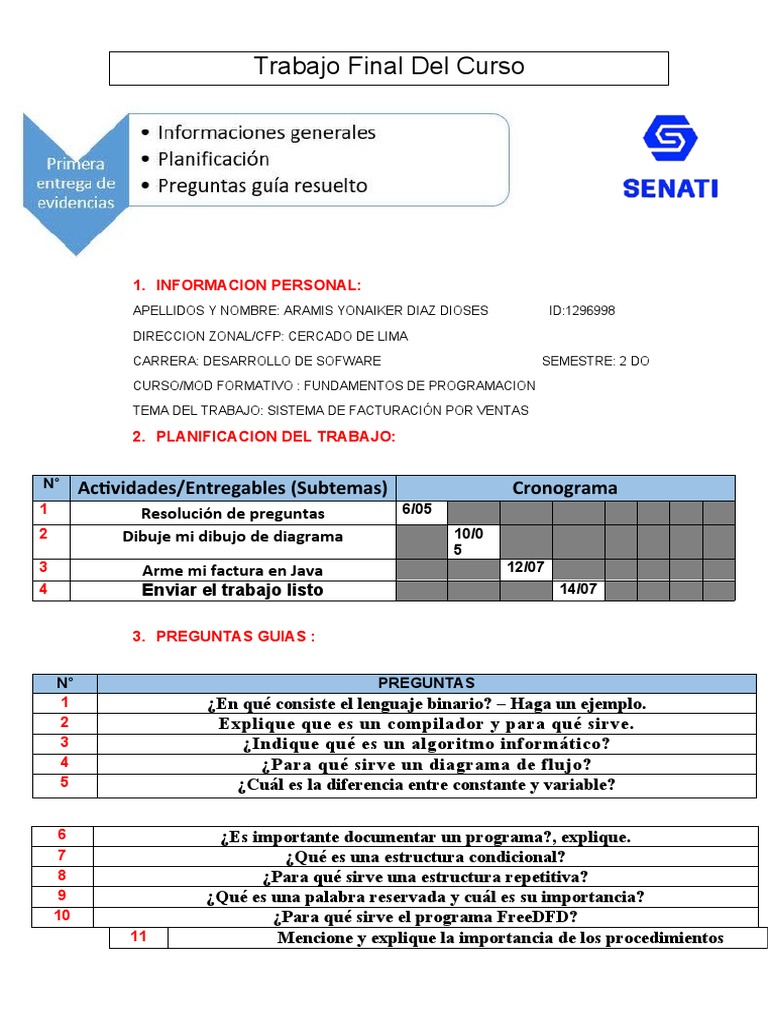 Trabajo Entregable 1 (Fundamentos de Programacion), Diaz Dioses Aramis ...