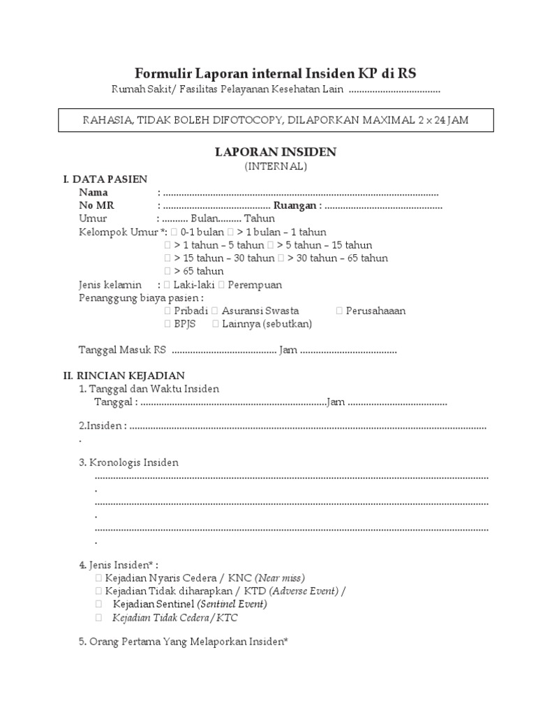 Form Laporan Internal IKP RS 2022-2 | PDF