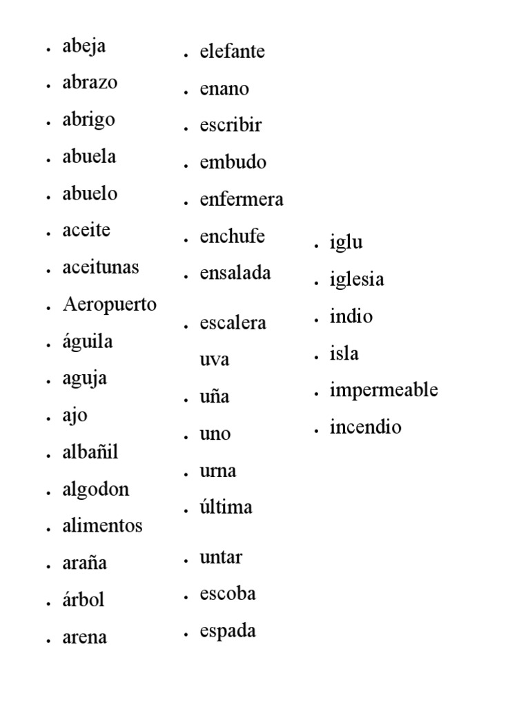 Palabras Con A E I O U | PDF