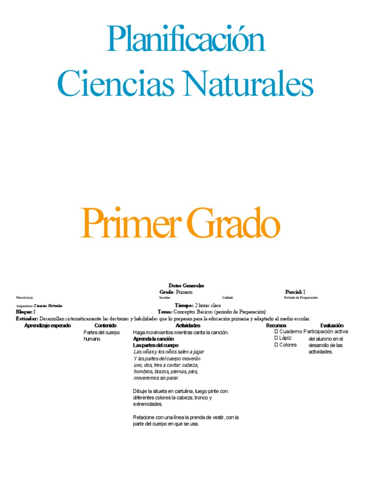 Primer Grado Naturales 2022 | PDF | Educación primaria | Aprendizaje
