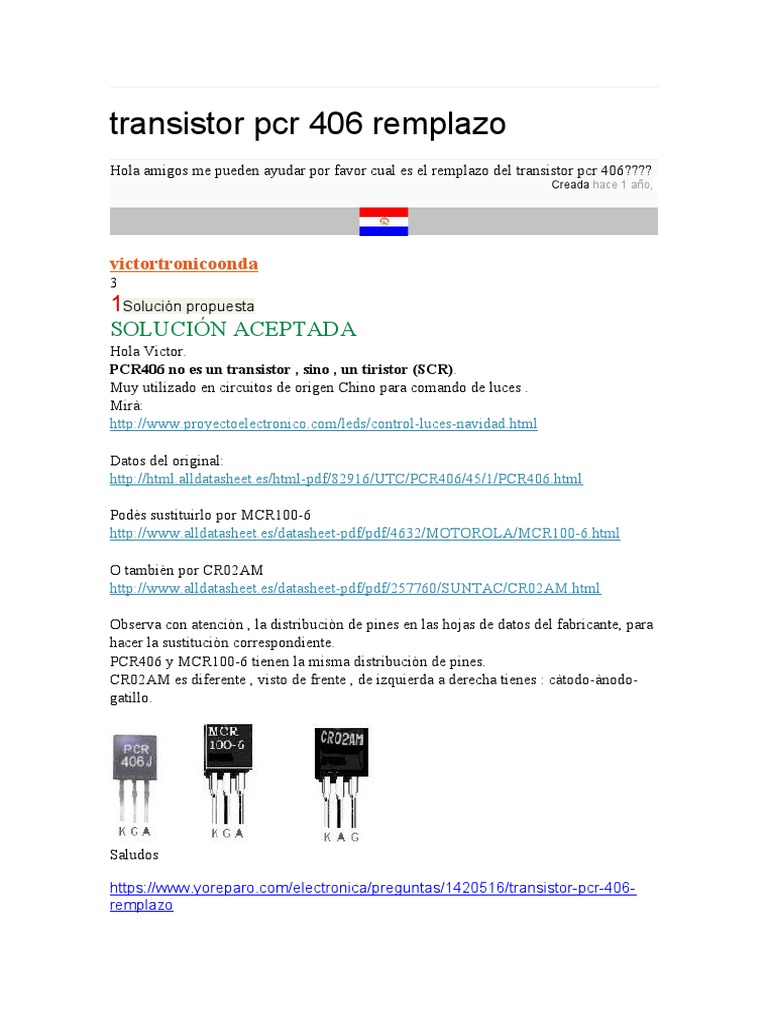 Sustitutos del tiristor PCR406 | PDF | Transistor | Ingenieria Eléctrica
