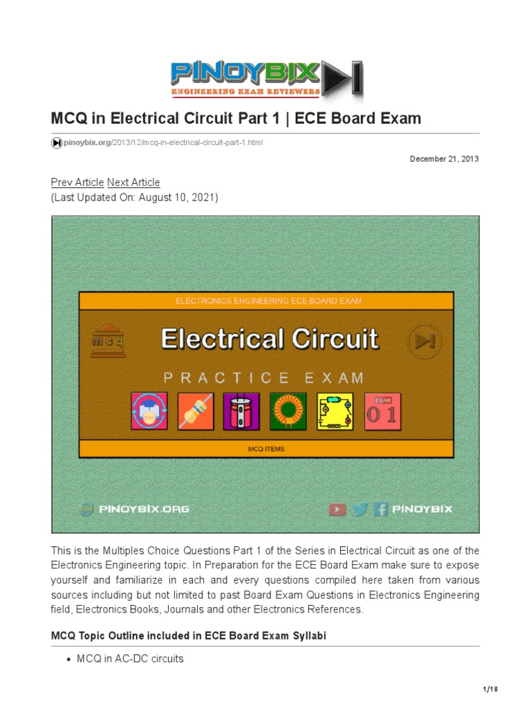 1 ECE Board Exam | PDF | Capacitor | Inductance