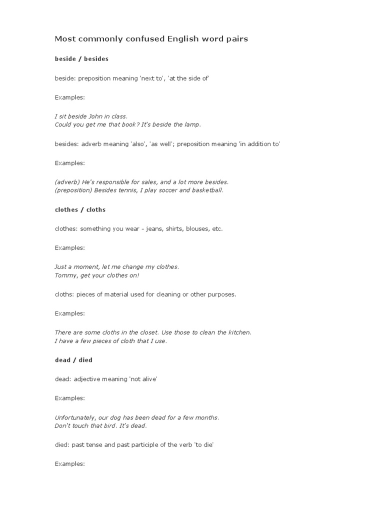 Most Commonly Confused Words in English | PDF | Verb | Adjective