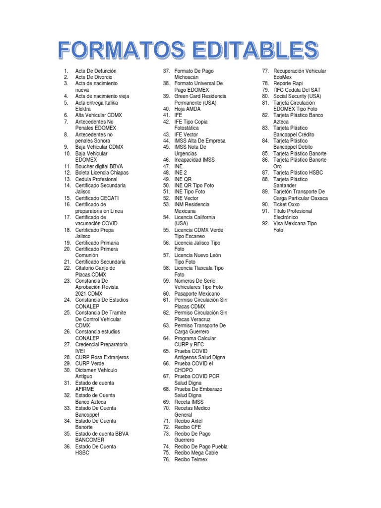 Formatos Editables | PDF