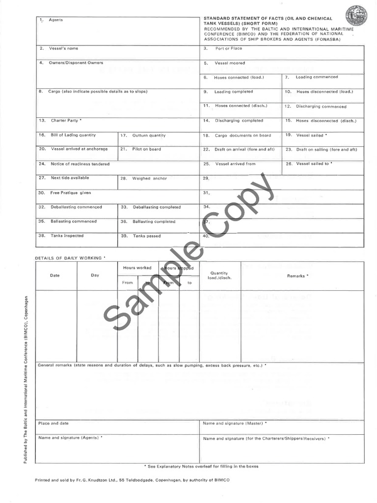 Sample Copy of Standard Statement of Facts Oil and Chemical Tank ...