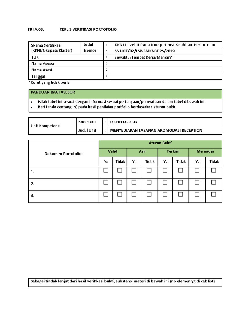 FR - Ia.08. Ceklis Verifikasi Portofolio | PDF