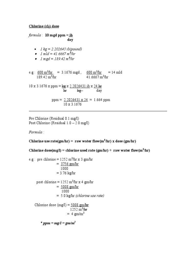 Chlorine Dose Calculation for Water Treatment | PDF