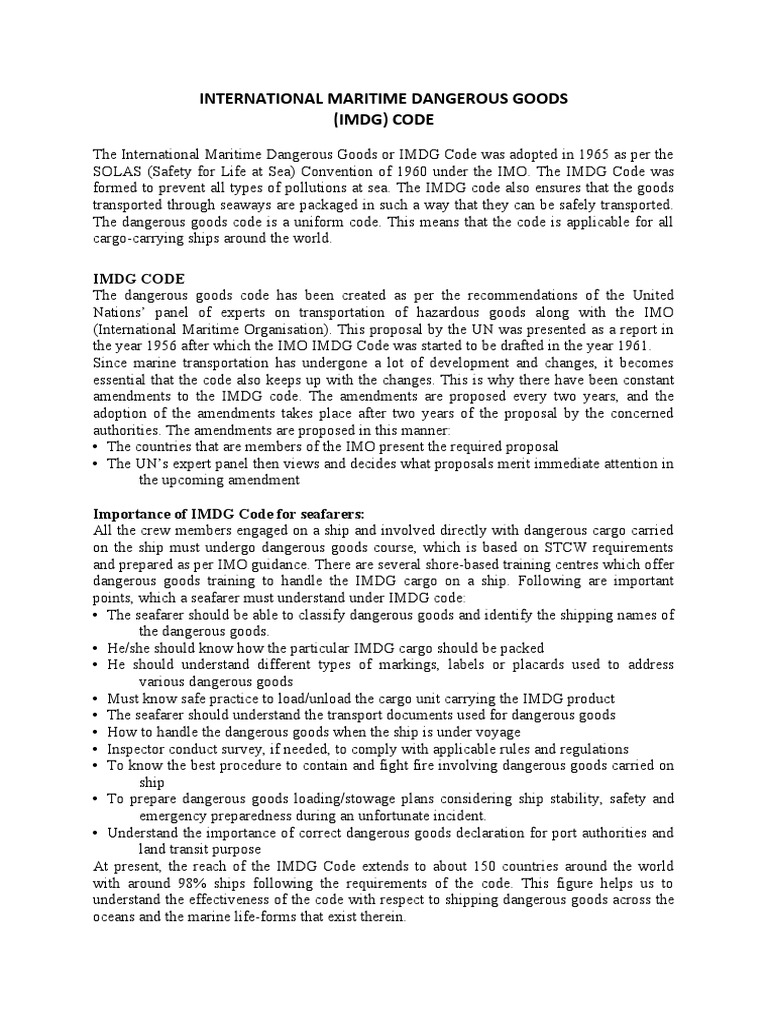 International Maritime Dangerous Goods (Imdg) Code | PDF | Dangerous ...