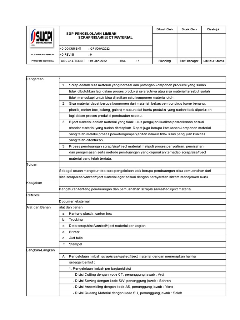 Prosedur Pembuangan Sisa Scrap | PDF | Teknologi & Rekayasa