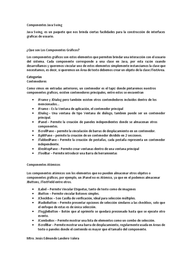 Componentes Java Swing | PDF | Ventana (informática) | Java (lenguaje ...