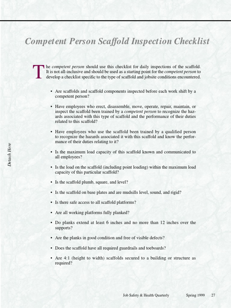 Competent Person Scaffold Inspection Checklist | PDF