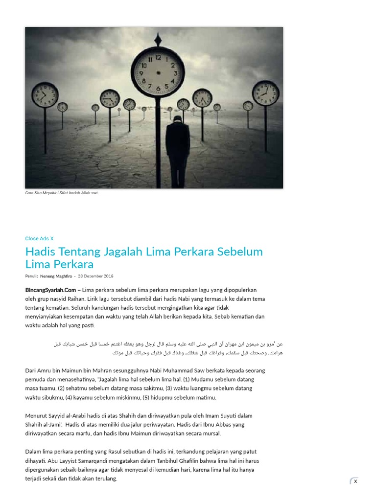 Hadis Tentang Jagalah Lima Perkara Sebelum Lima Perkara - Bincan | PDF