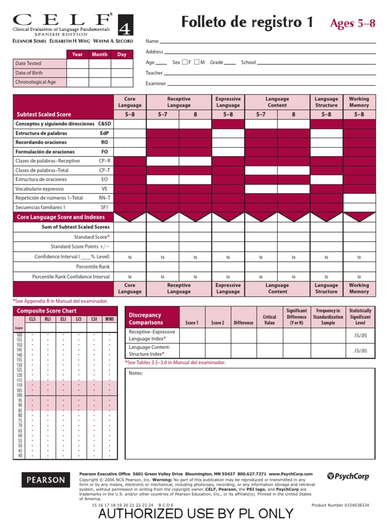 CELF 4 Spanish (Ages 5-8) | PDF | English As A Second Or Foreign ...