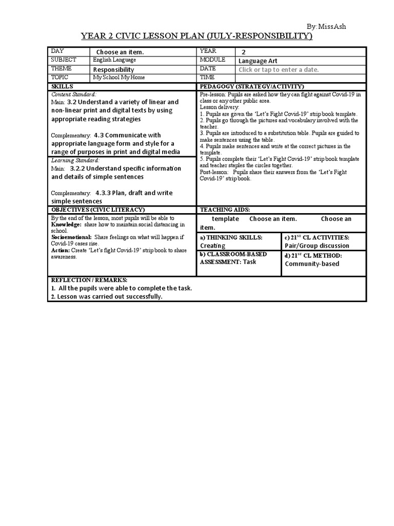 Year 2 Civic Lesson: Responsibility | PDF | Teachers | Cognitive Psychology