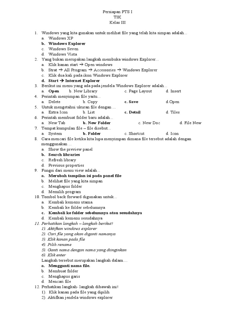 Persiapan Soal PTS Tik Kelas 3 | PDF