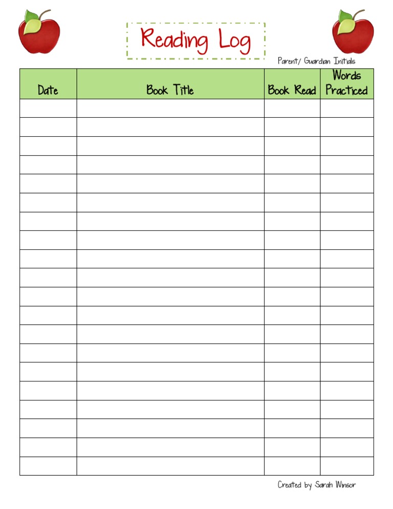 Reading Log Apples 1 | PDF