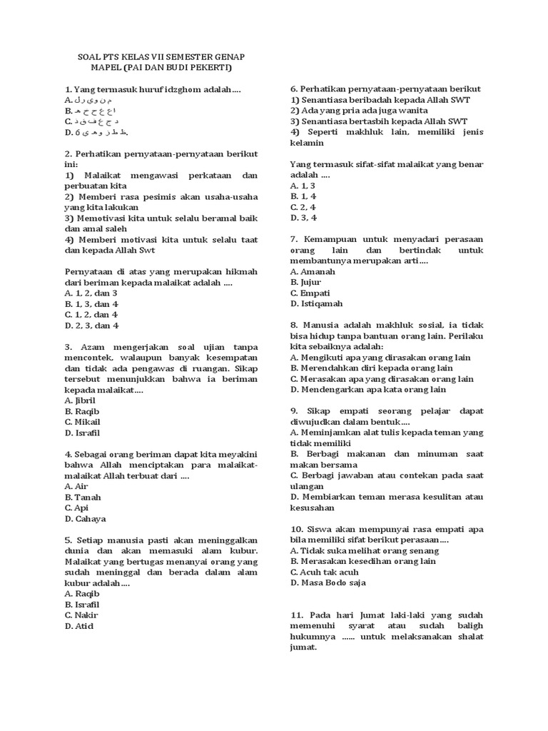 Soal PTS Kelas Vii Semester Genap Mapel 2021 | PDF | Karier & Perkembangan