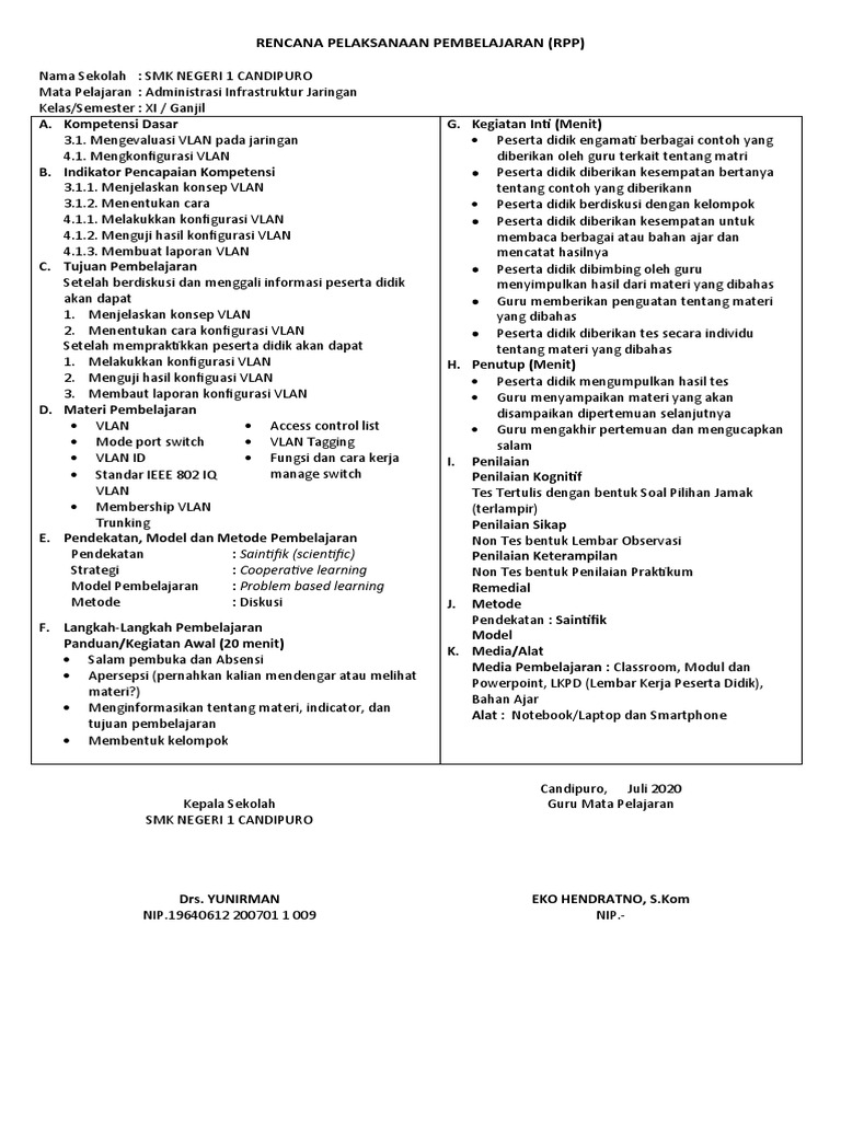 RPP Administrasi Jaringan XI | PDF