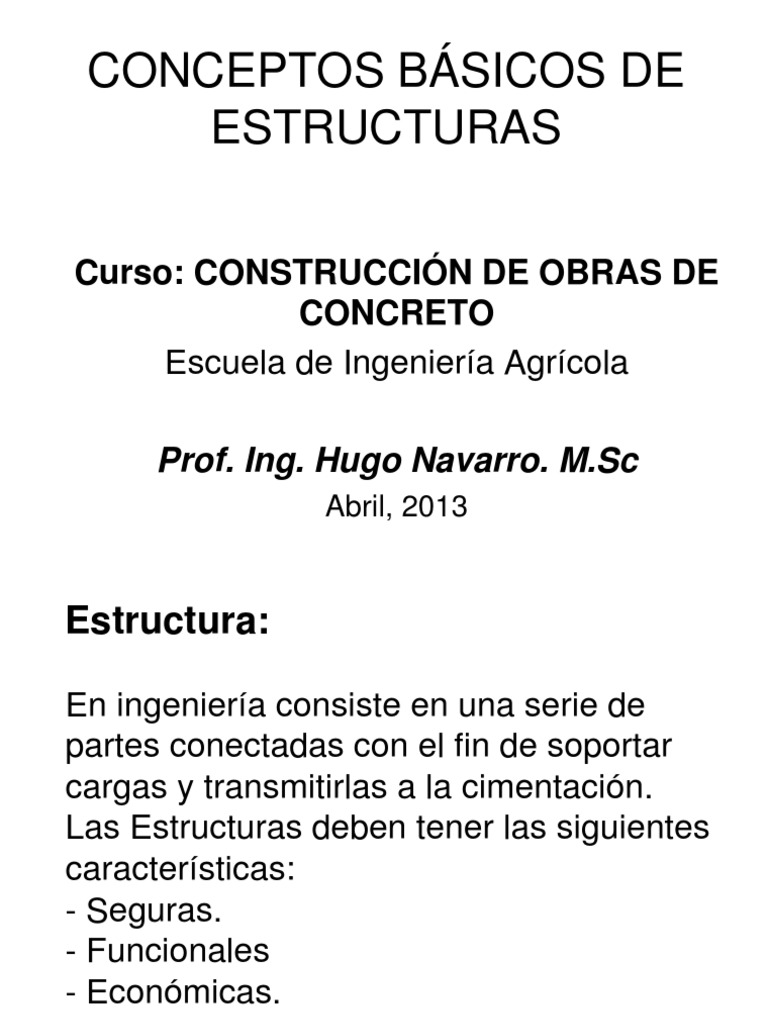 Conceptos Básicos de Estructuras Ing H.Navarro | PDF | Viga (Estructura) | Hormigón