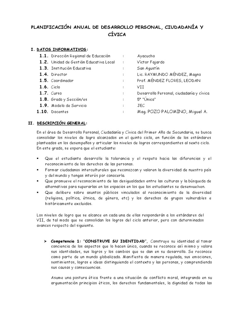 Planificación Anual DPCC 5° | PDF | Evaluación | Moralidad