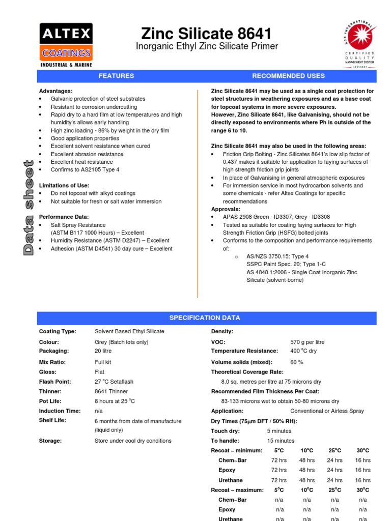 Zinc Silicate 8641 | Galvanization | Paint