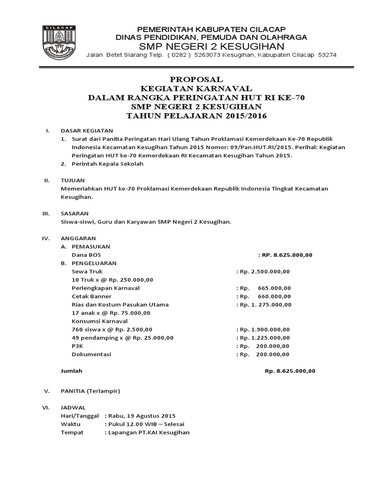 Proposal Karnaval HUT RI ke-70 SMPN 2 | PDF