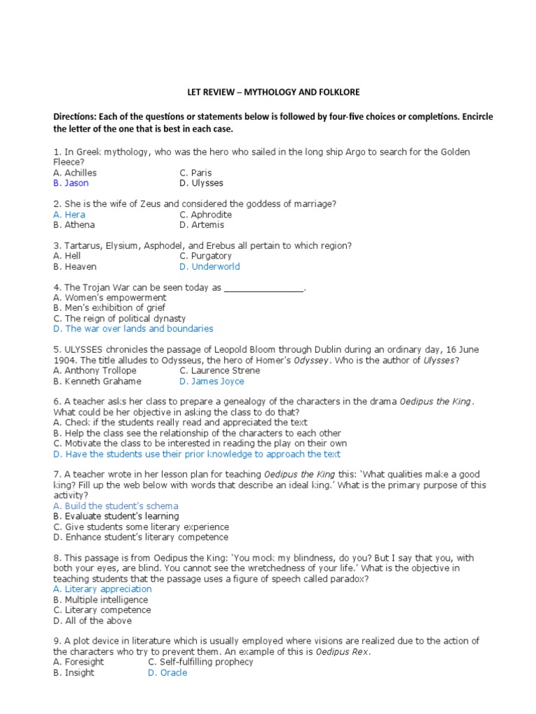 LET REVIEW Mythology and Folklore Exercises | PDF | Greek Mythology | Zeus