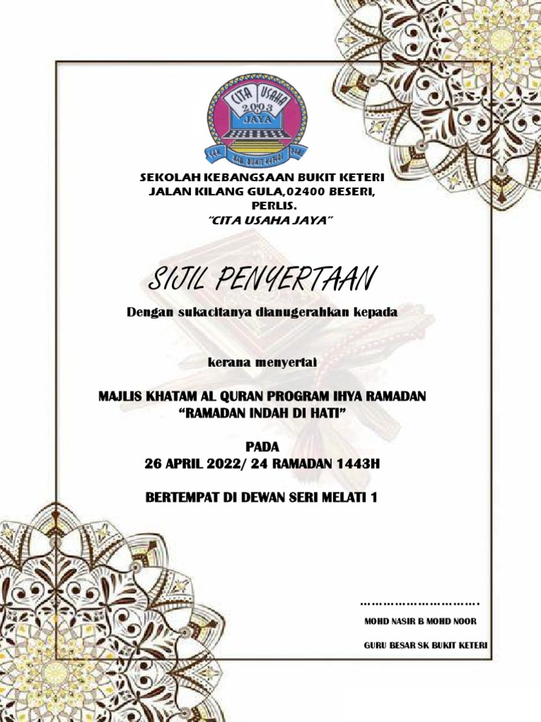 Sijil Khatam Quran 2021 Pdf