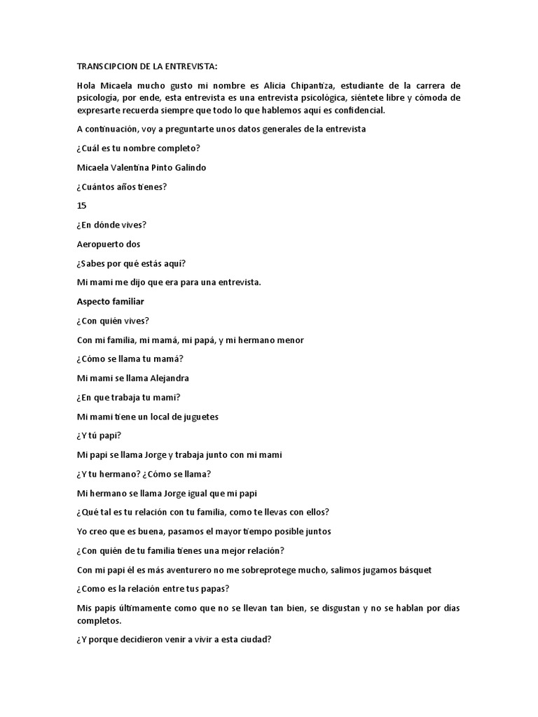 Entrevista A Adolescente | PDF | Relaciones personales, crianza y ...