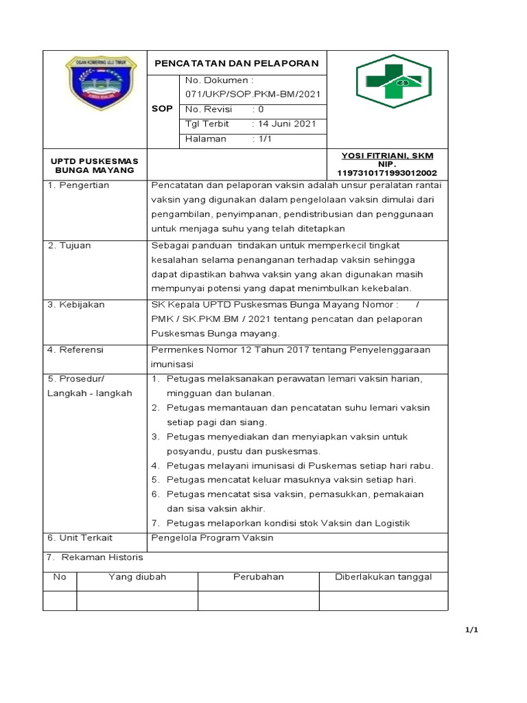 SOP Pencatatan Dan Pelaporan | PDF