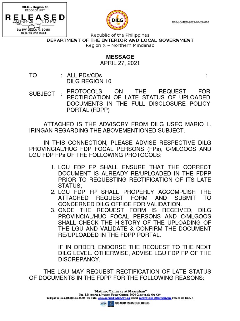 FDP Rectification Guidelines | PDF