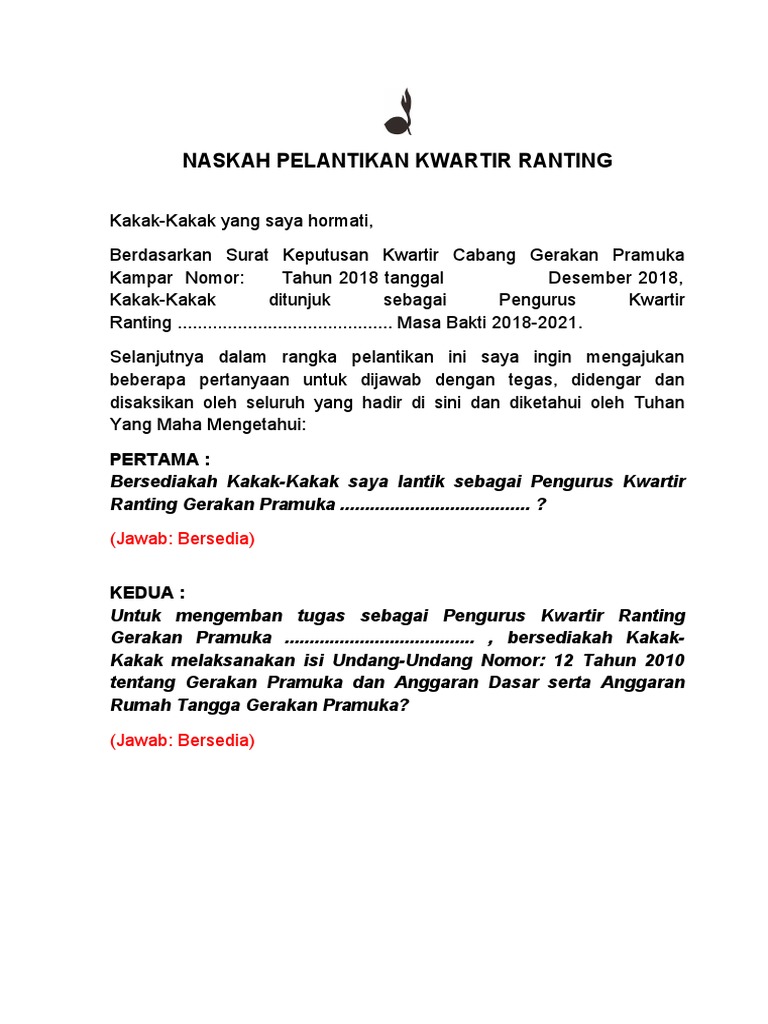 Naskah Pelantikan Ka - Kwarran | PDF