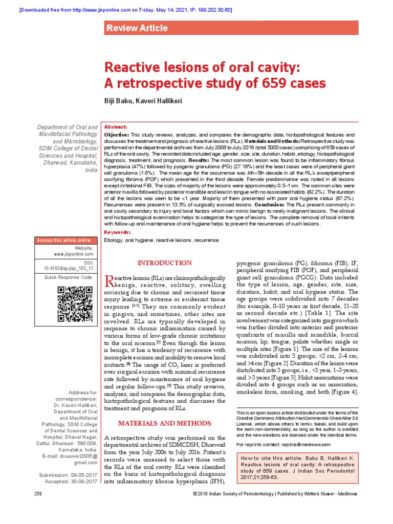 Reactive Lesions of Oral Cavity: A Retrospective Study of 659 Cases ...