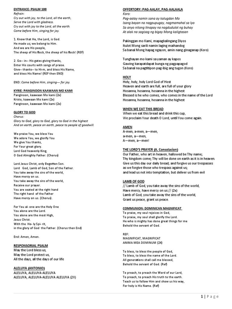 Sample Song Lineup | PDF | Lord's Prayer | Catholic Liturgy