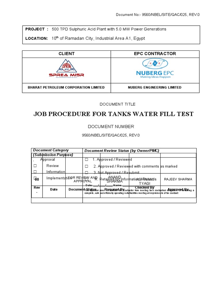 25.tank Water Fill Test | PDF | Water | Materials