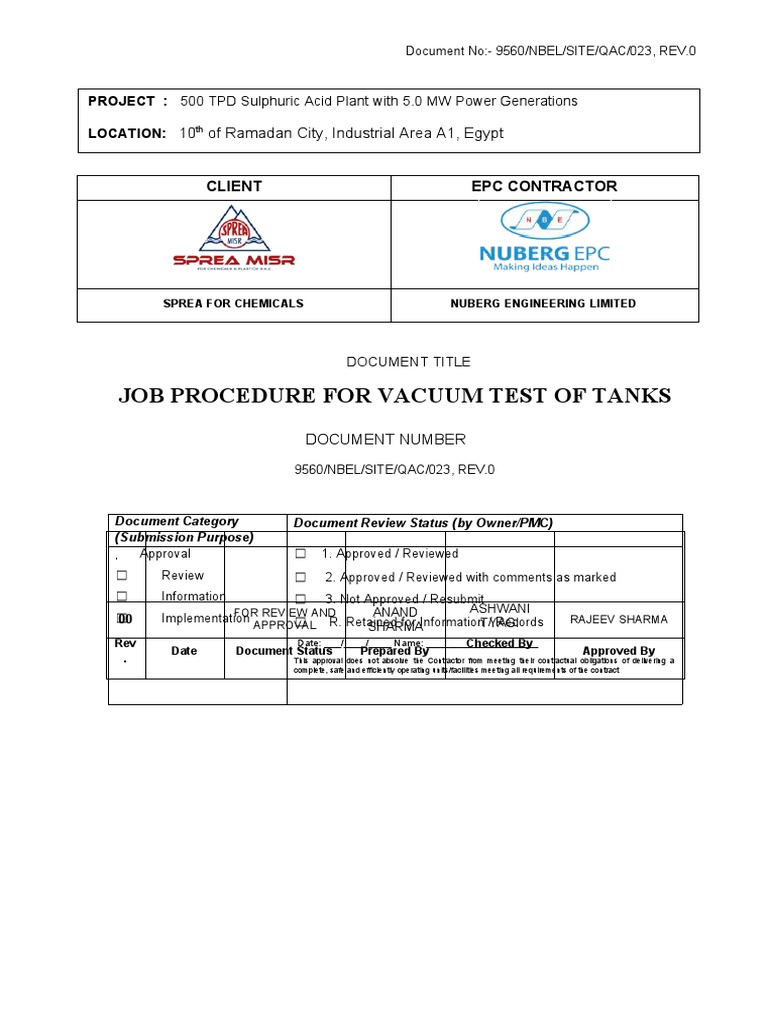 23.Tank Vaccum Test | PDF | Welding | Construction