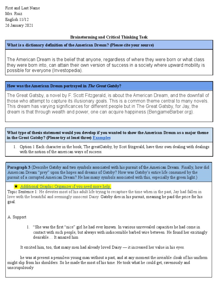 Analyzing The American Dream | PDF | The Great Gatsby | American Dream