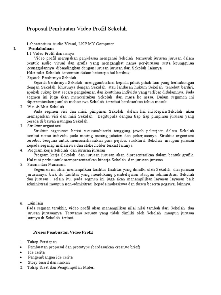 Proposal Pembuatan Video Profil | PDF