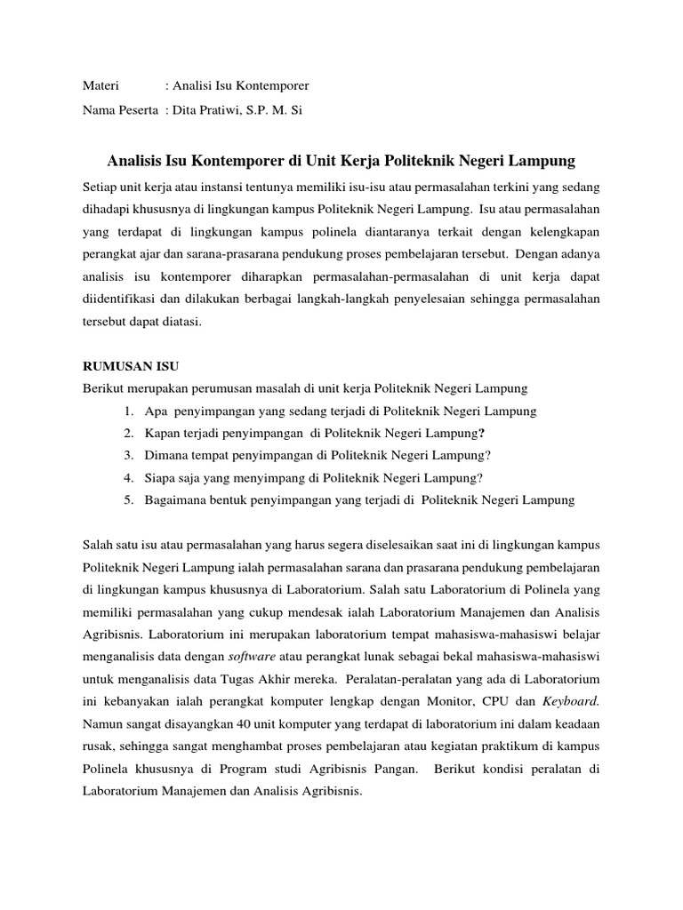 Analisis Isu Laboratorium Politeknik Lampung | PDF