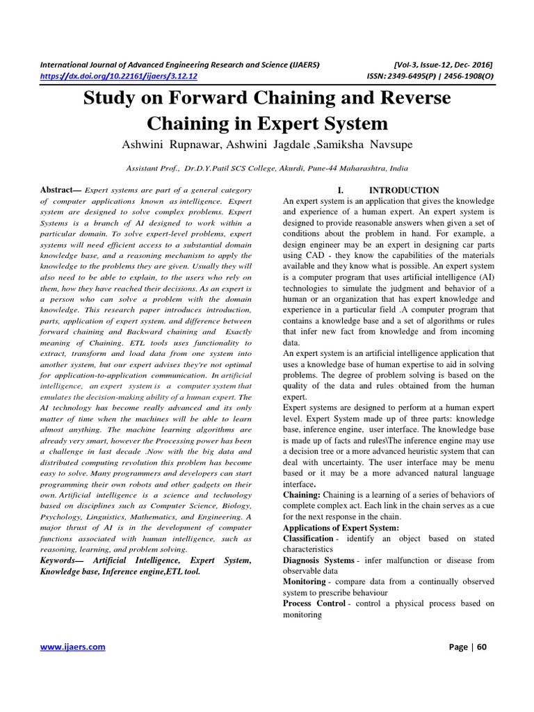 Study On Forward Chaining and Reverse Chaining in Expert System | PDF ...