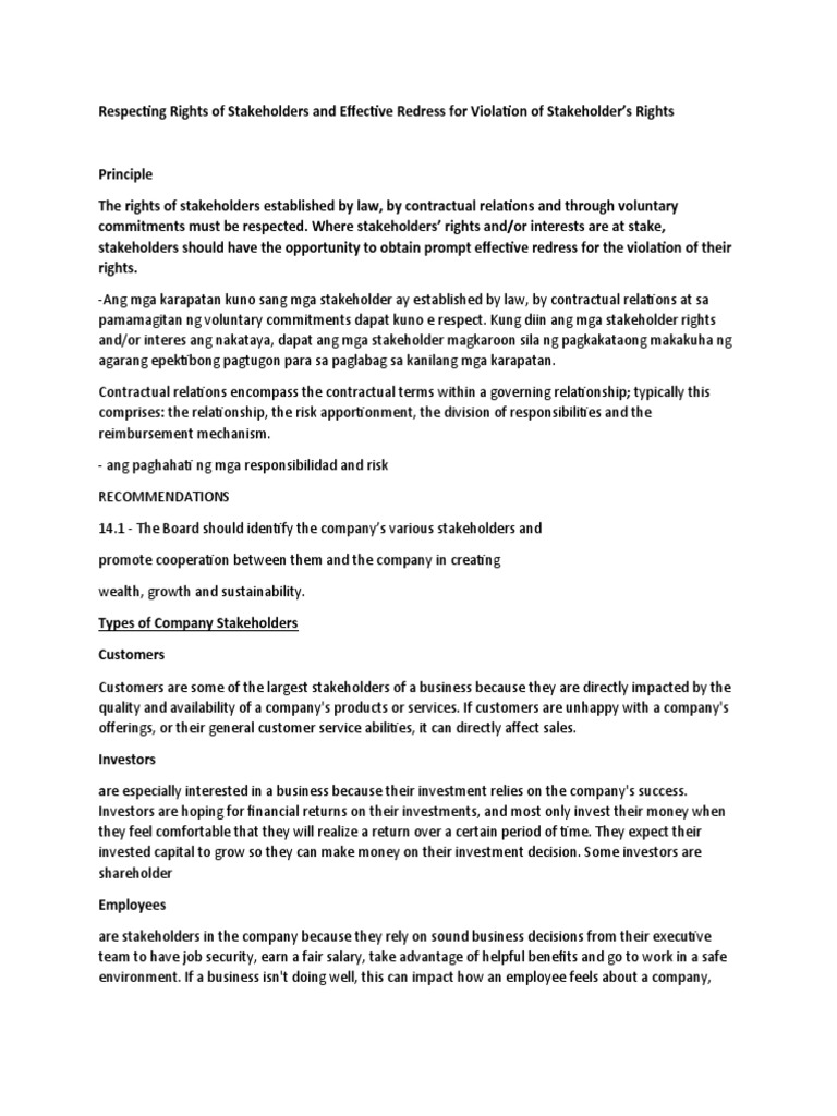 Stakeholder Rights and Redress Mechanisms | PDF | Employment | Taxes